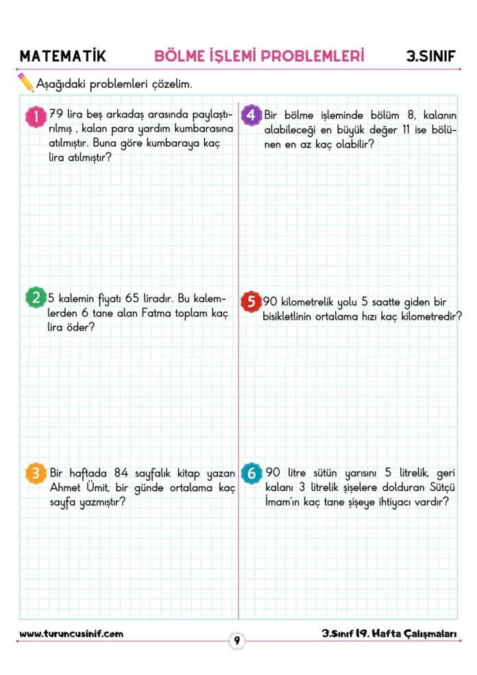 3. Sınıf Bölme İşlemi Problemleri | Turuncu Sınıf