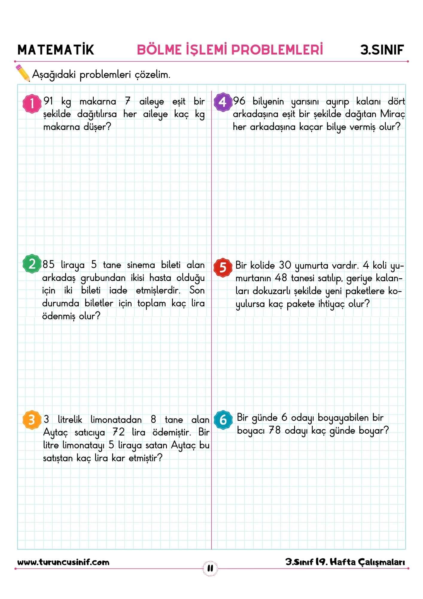 3. Sınıf Bölme İşlemi Problemleri | Turuncu Sınıf