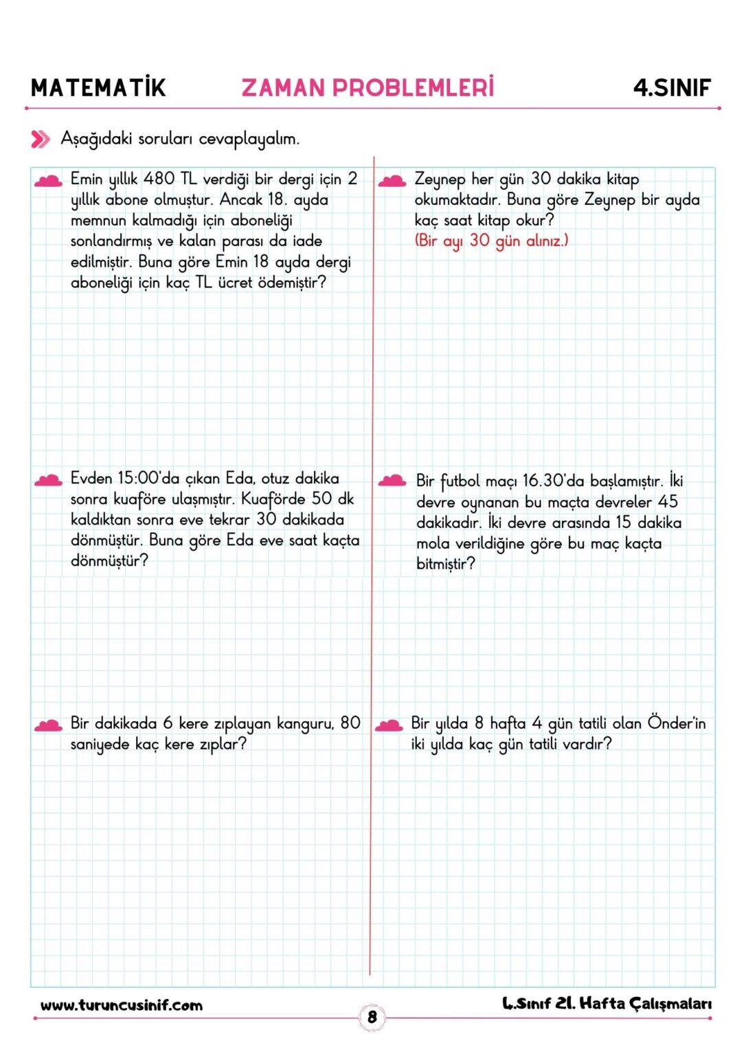 4. Sınıf Zaman Problemleri | Turuncu Sınıf