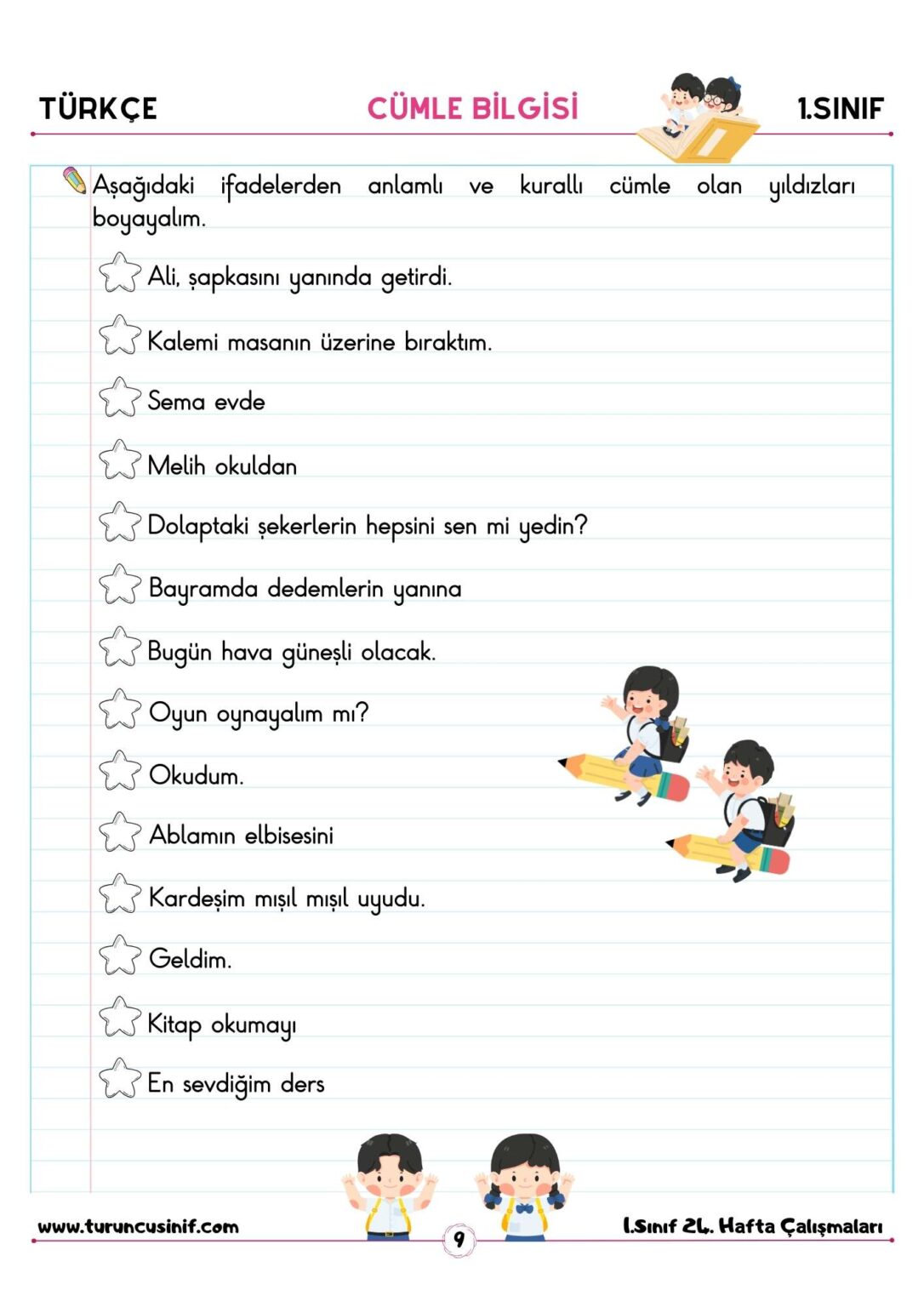 1. Sınıf Cümle Bilgisi | Turuncu Sınıf