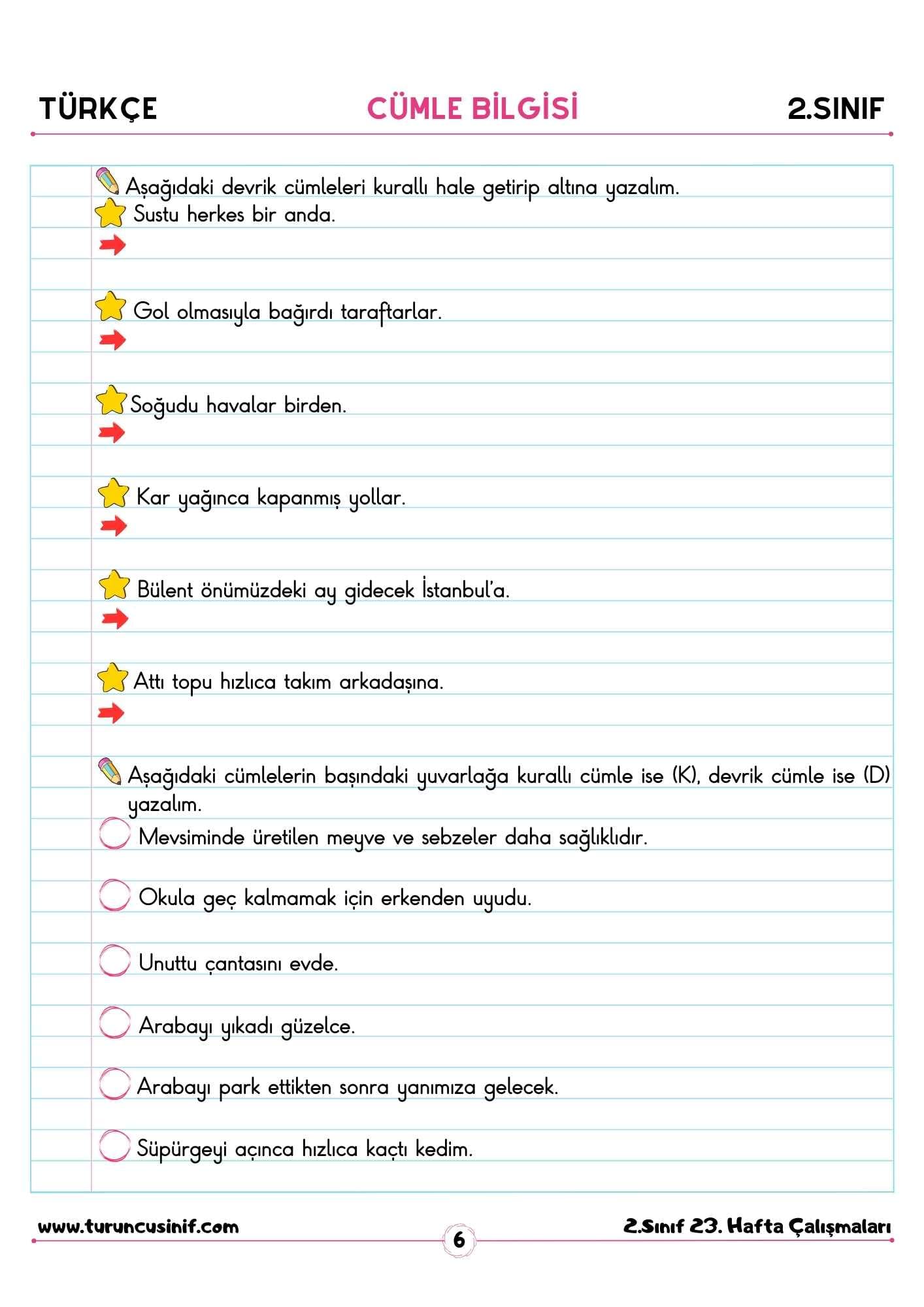 2. Sınıf Cümle Bilgisi | Turuncu Sınıf